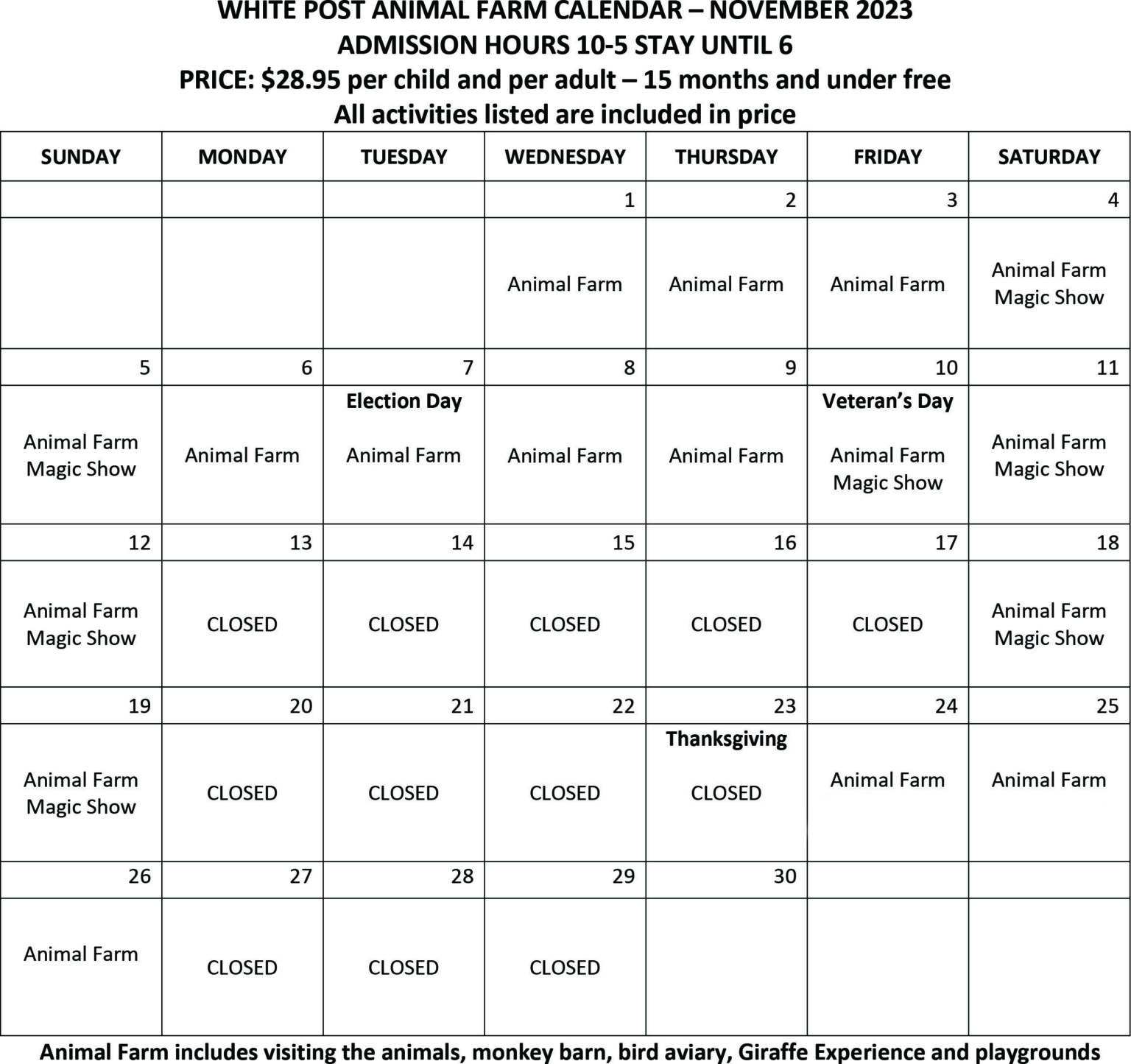 Event Calendar – White Post Animal Farm of Melville